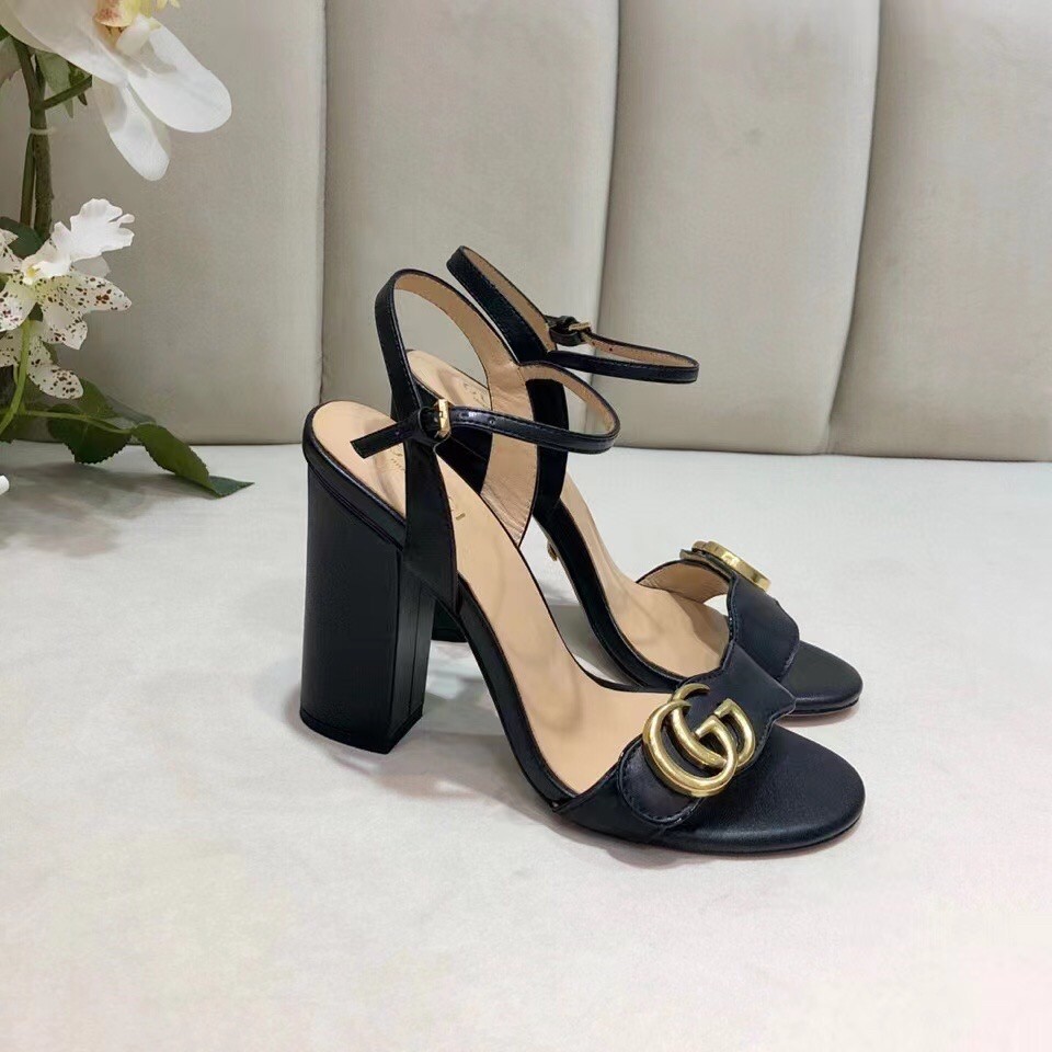 Replica Gucci Marmont Sandals 105mm in Black Leather