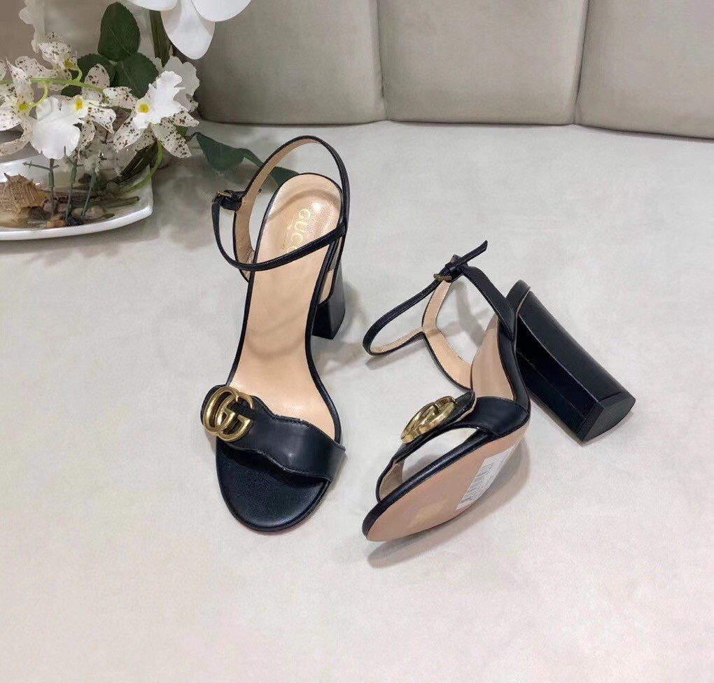Replica Gucci Marmont Sandals 105mm in Black Leather
