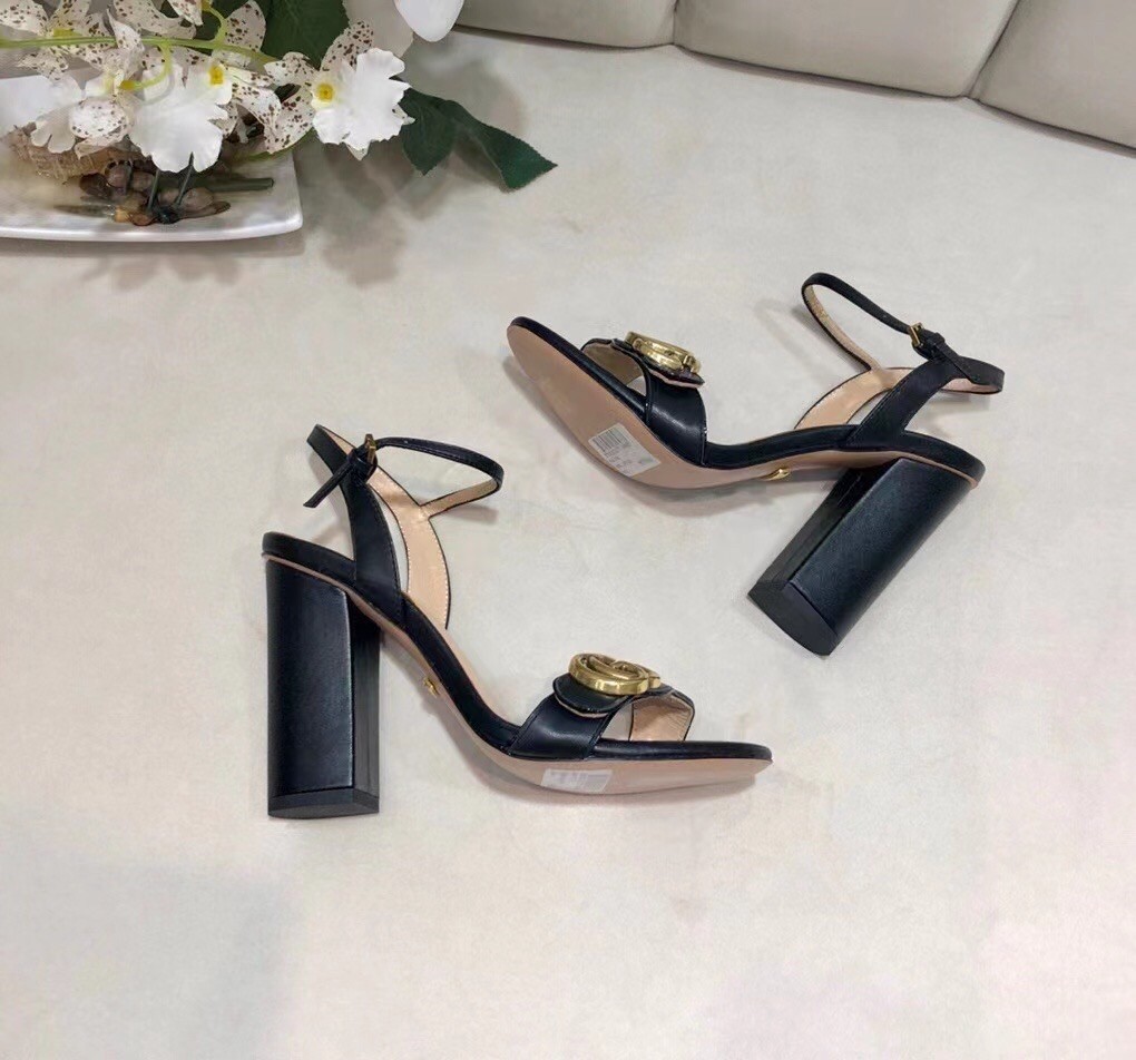 Replica Gucci Marmont Sandals 105mm in Black Leather