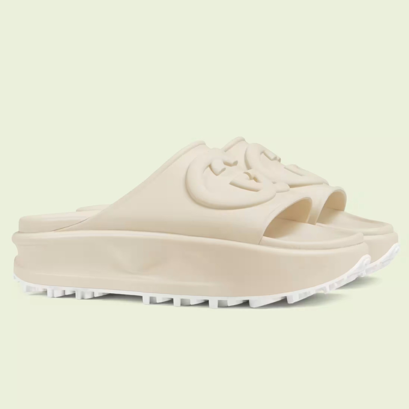 Replica Gucci Slide Sandals in White Rubber with Interlocking G