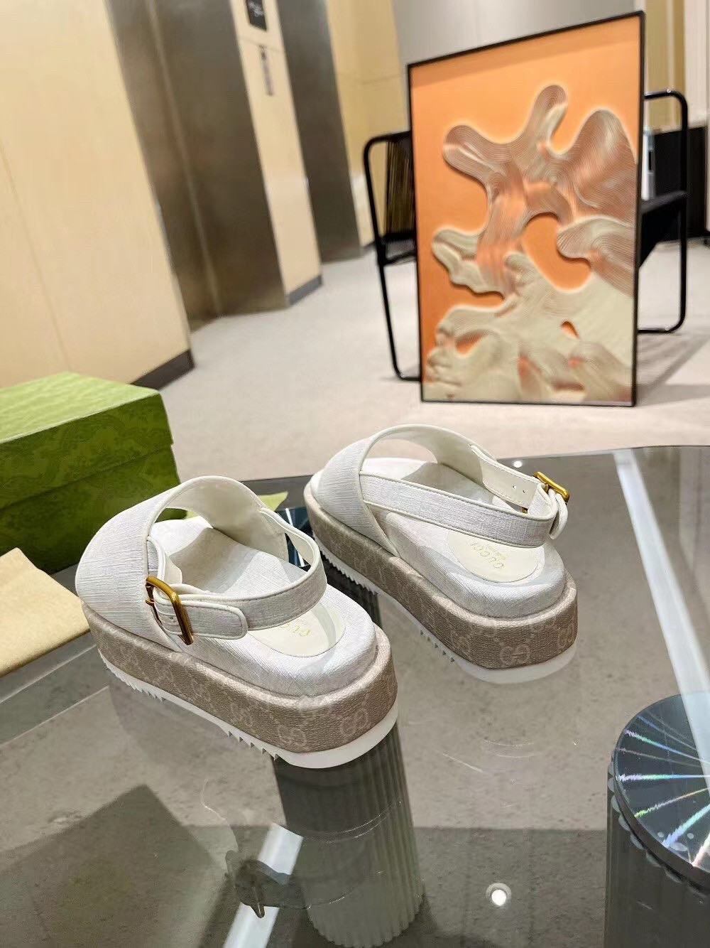 Replica Gucci Platform Sandals in White GG Supreme Canvas