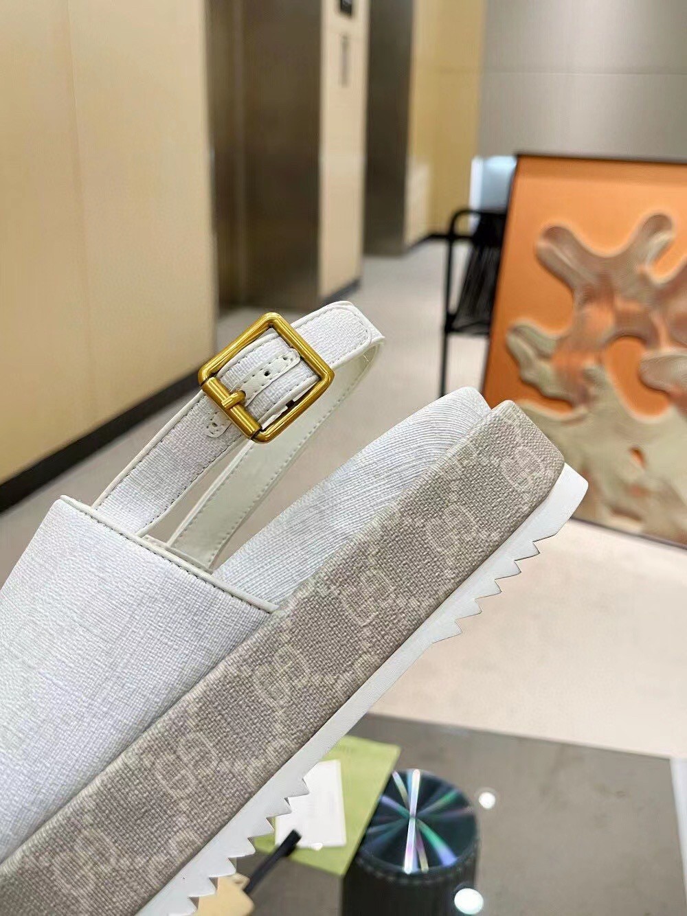 Replica Gucci Platform Sandals in White GG Supreme Canvas